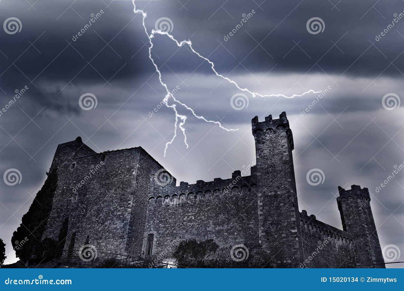 Old castle with lightning stock photo. Image of black - 15020134