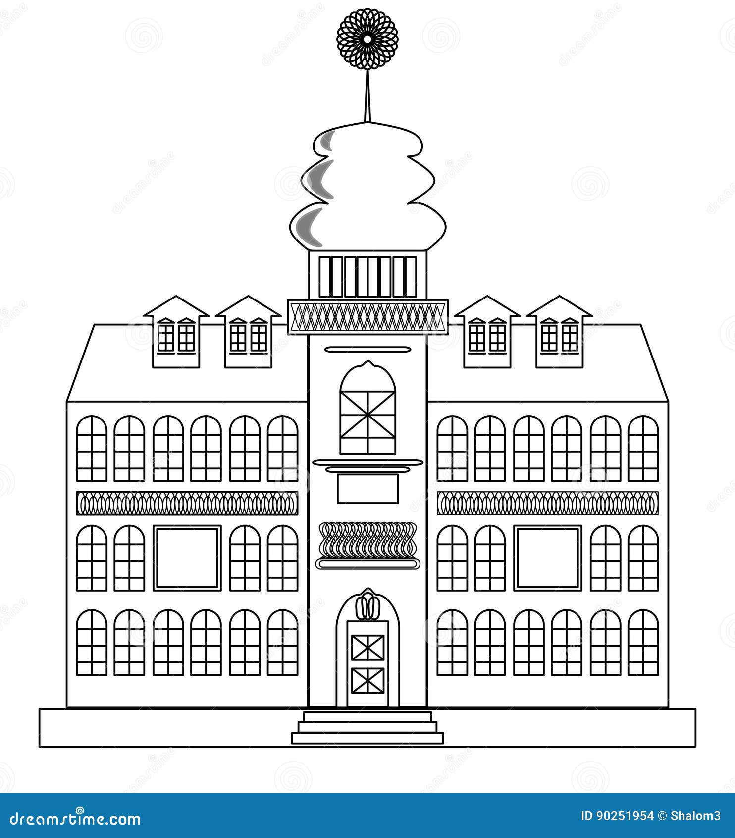 Old Castle Monochrome Drawing, Architecture Sketch In Black Outline On ...
