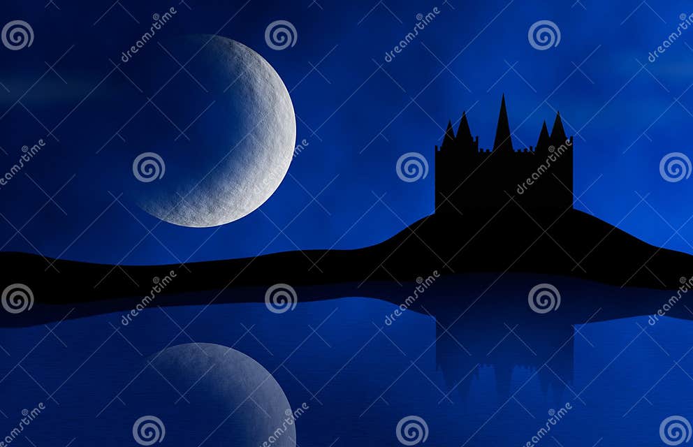 Old Castle and Moon stock illustration. Illustration of water - 1921598