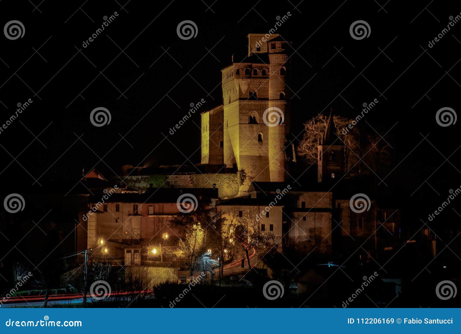 Night View of the Serralunga Castle Stock Image - Image of church ...