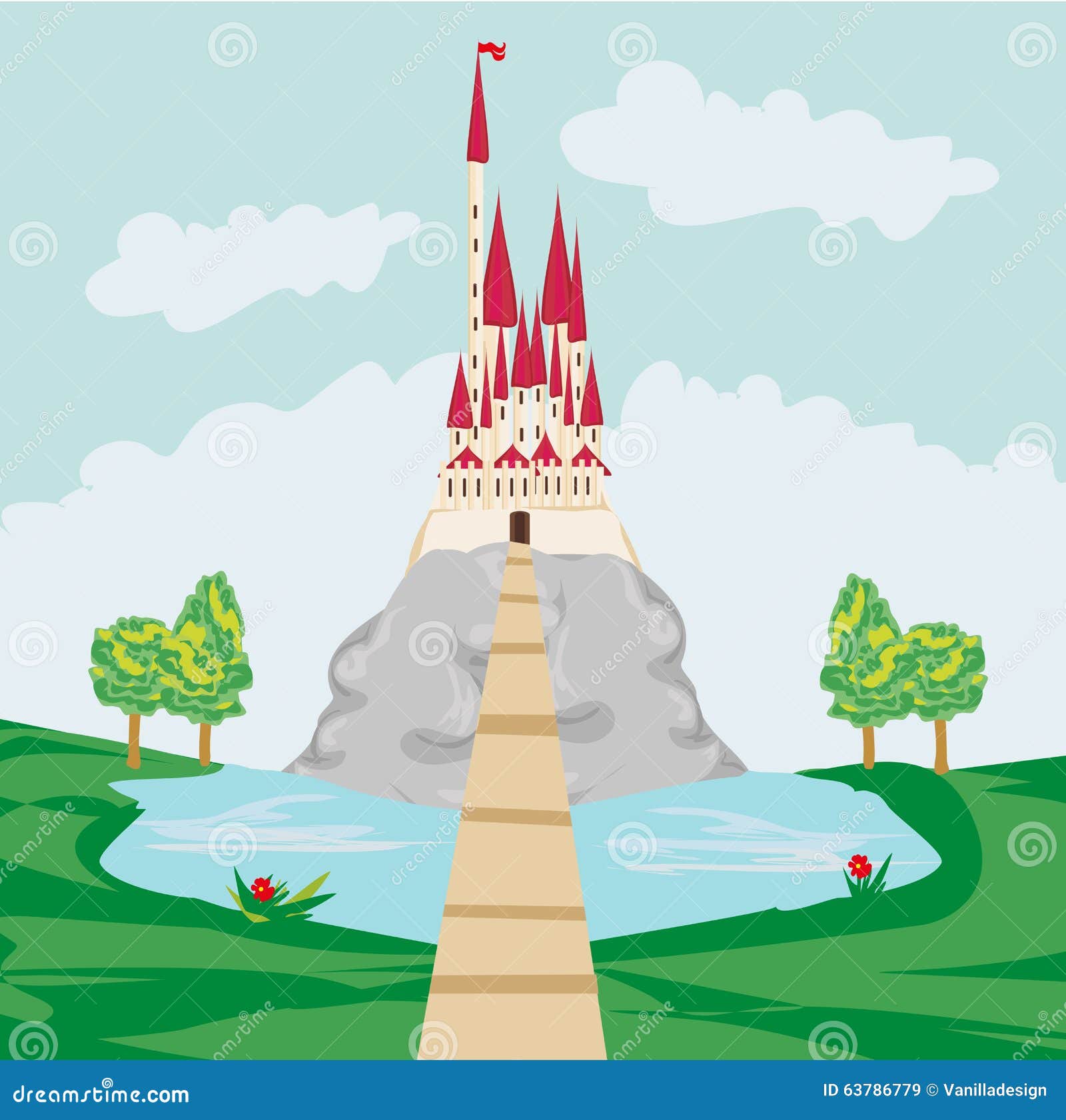 Old castle on the rock stock vector. Illustration of attraction - 63786779