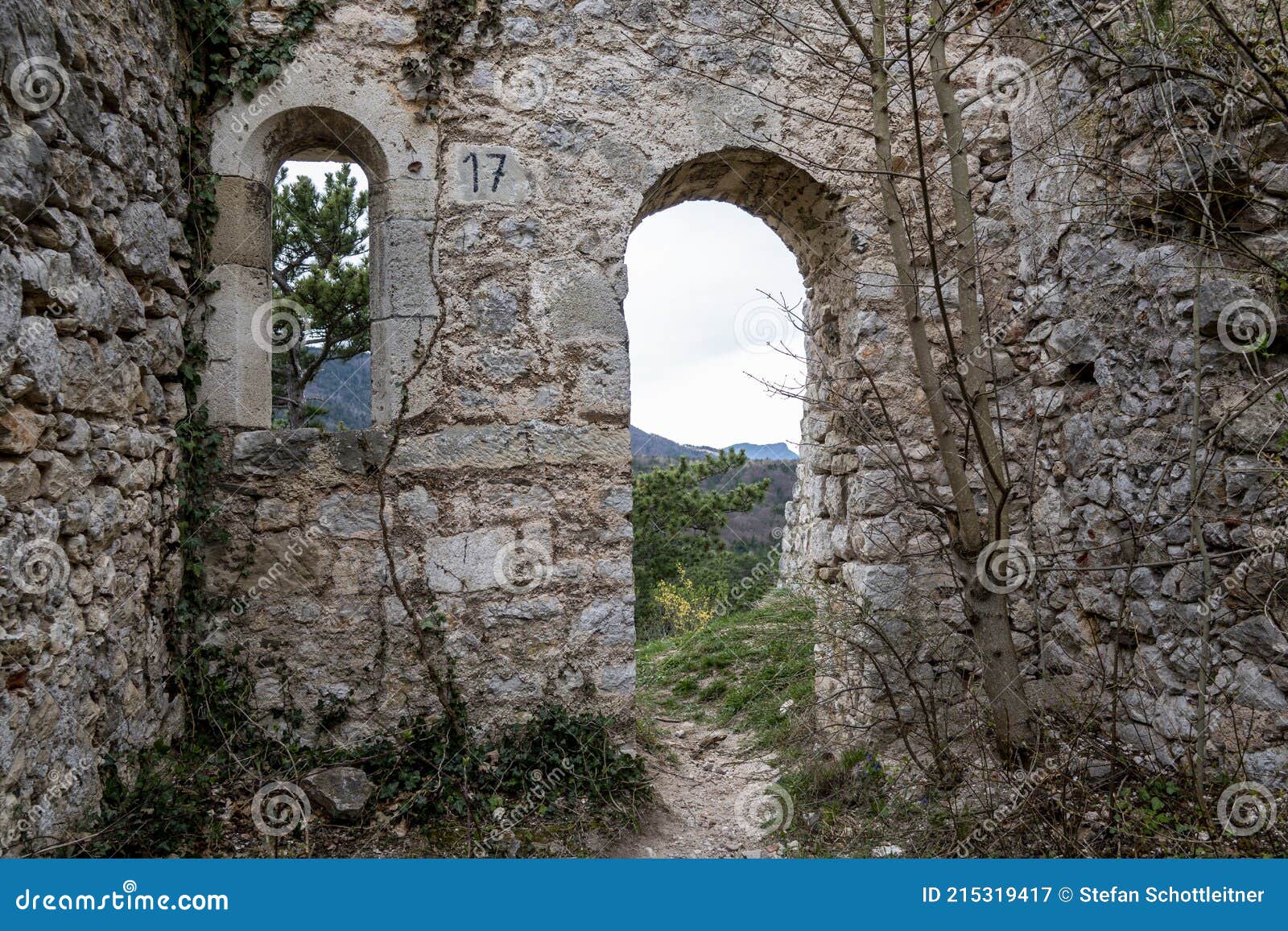 An Old Castle Ruin on the Mountain Stock Image - Image of historic ...