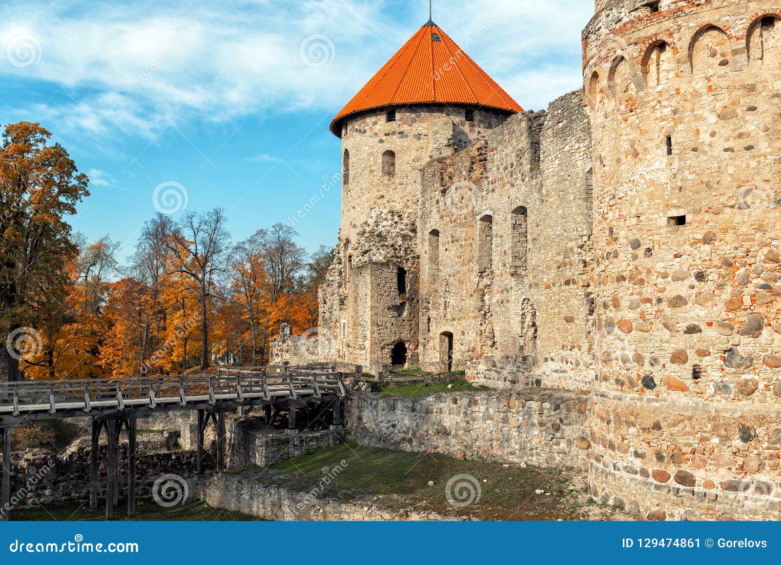Old Castle Ruins with Autumn Trees on a Background Stock Image - Image ...