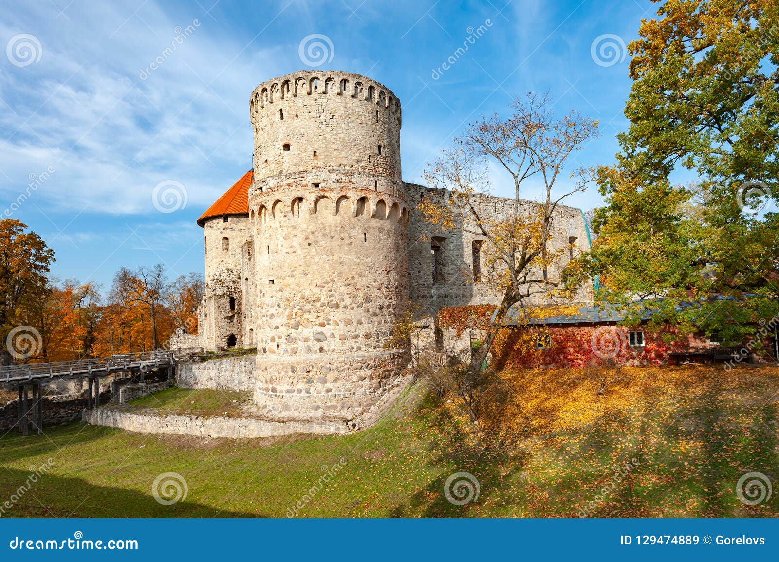 Old Castle Ruins with Autumn Trees on a Background Stock Image - Image ...
