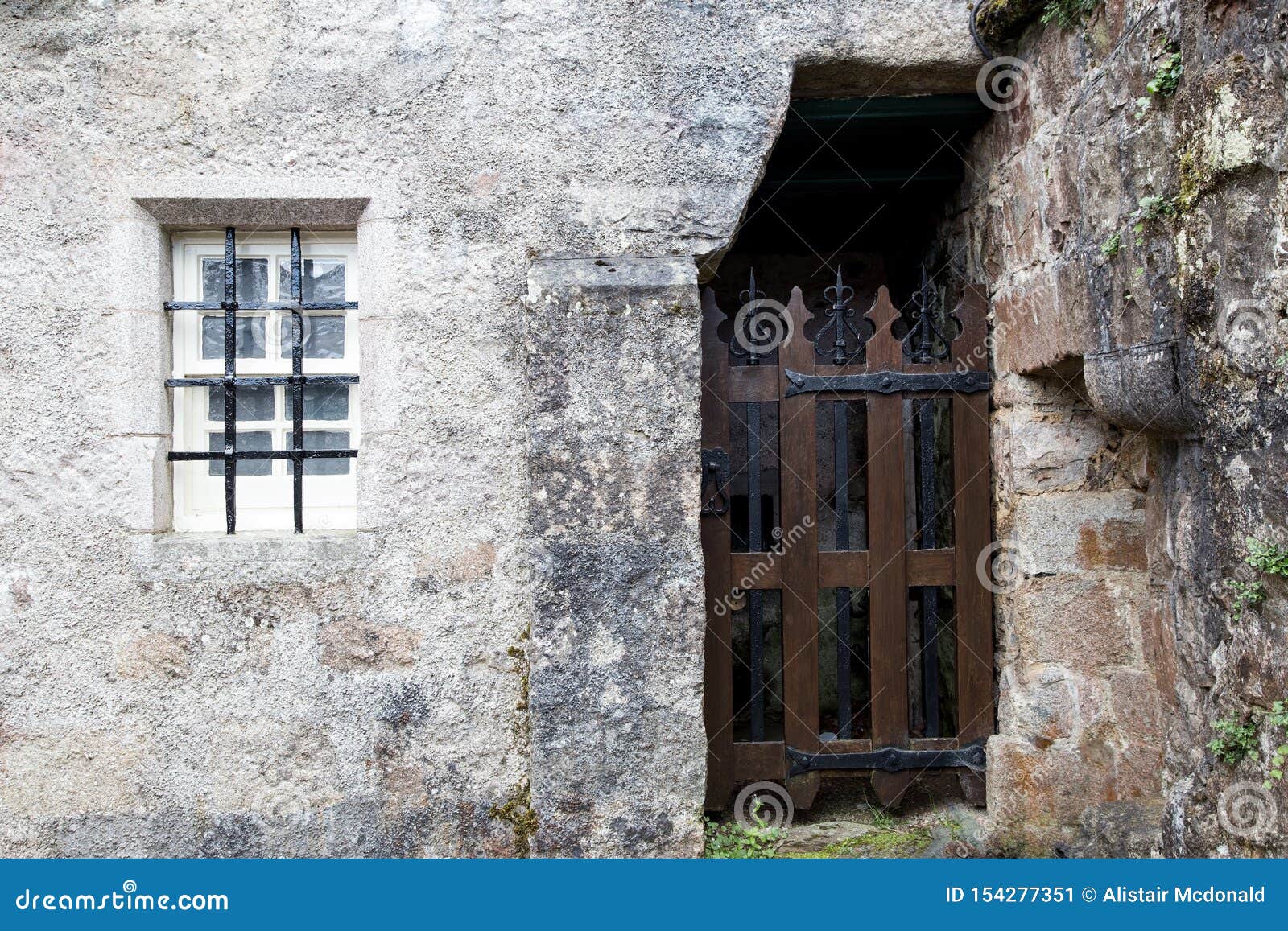 Old Castle Side Entrance Gate and Window Stock Image - Image of algae ...