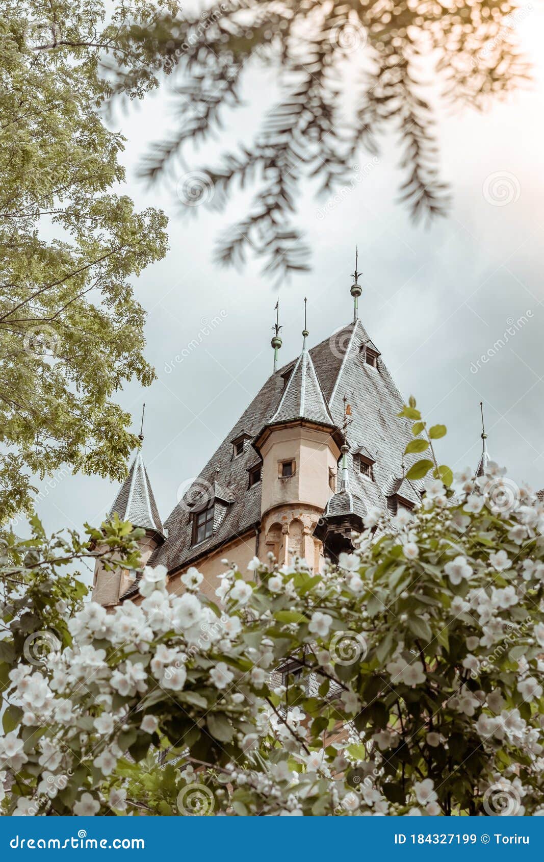 Old Castle in spring stock image. Image of building - 184327199