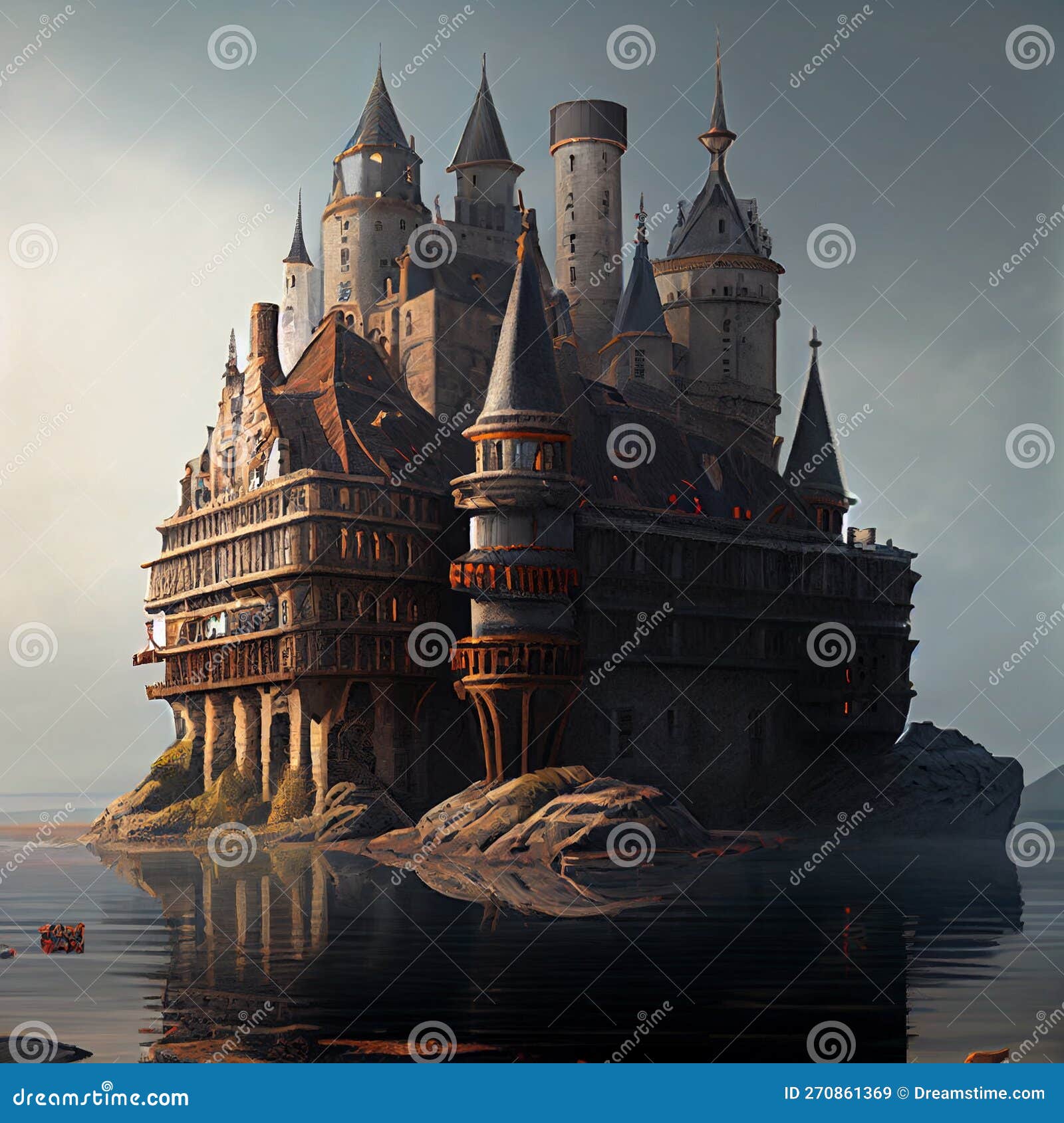 An Old Castle Stands on a Mountain. AI Generated Stock Image - Image of ...
