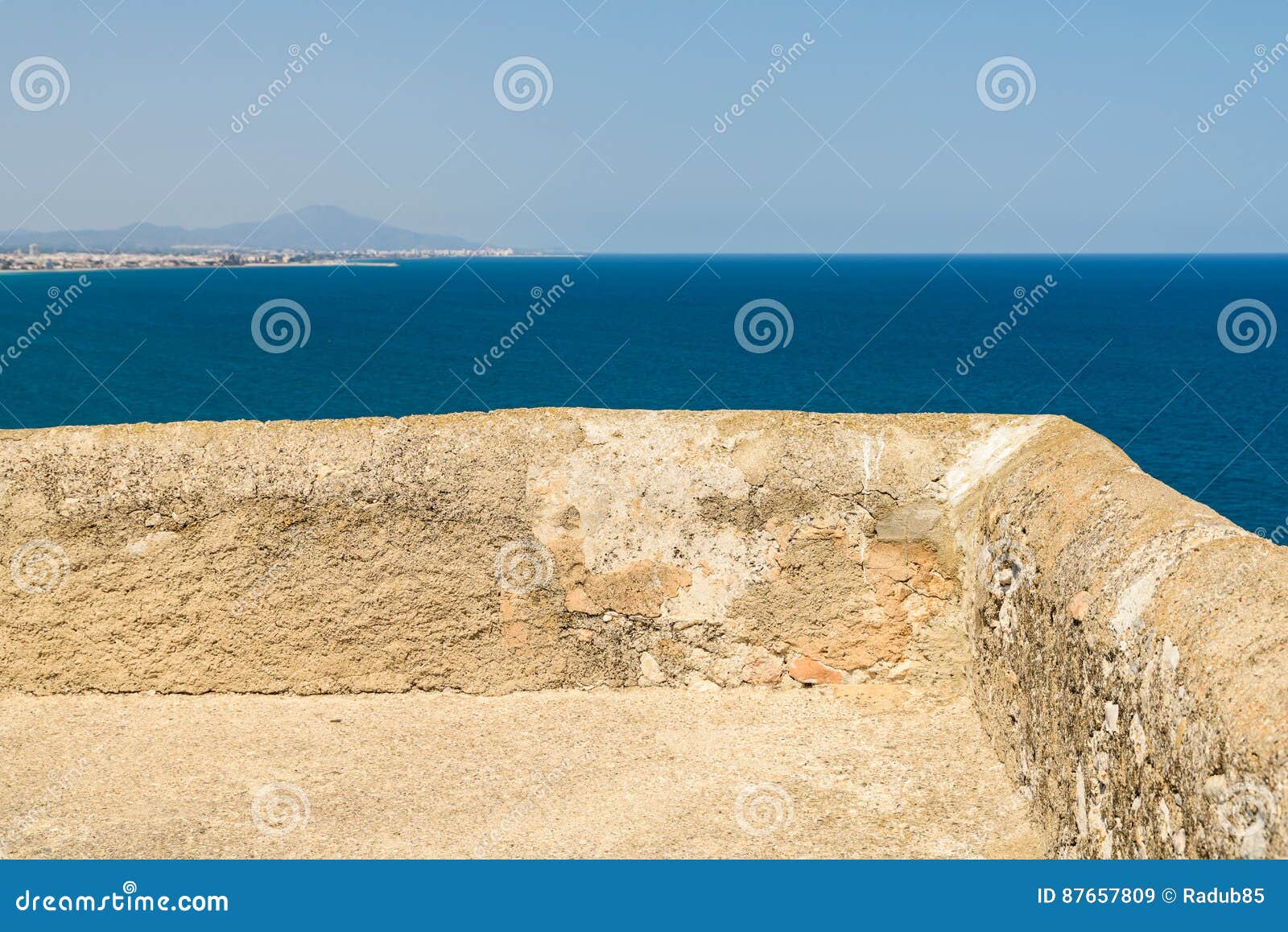 Old Castle Stone Wall with Ocean Stock Image - Image of historic ...