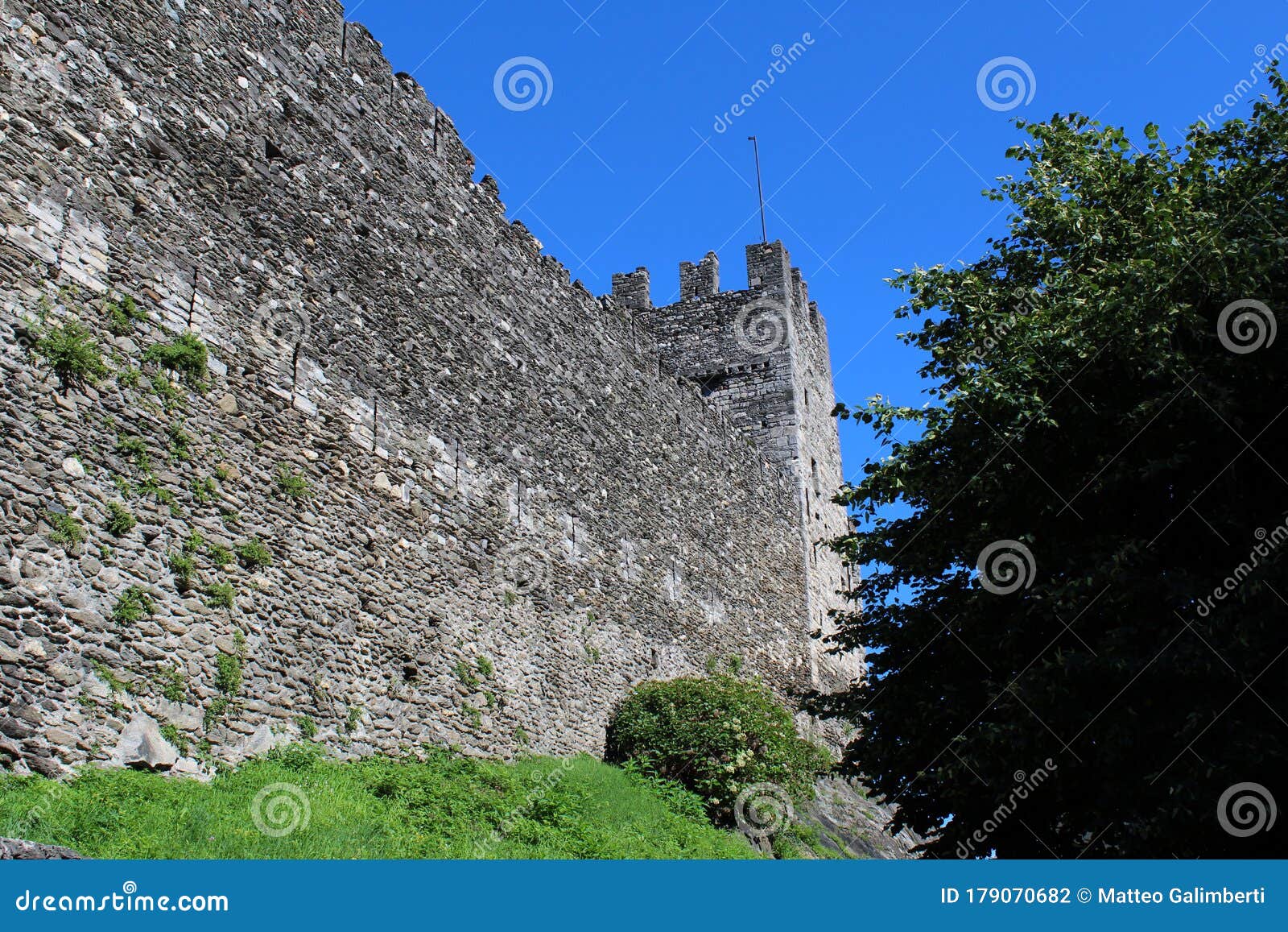 Old Castle Wall and Tower Made by Stone Blocks Stock Photo - Image of ...