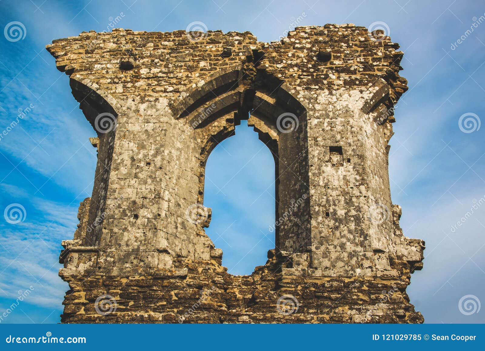 Old Castle Wall and Window with Blue Sky Background Stock Image - Image ...