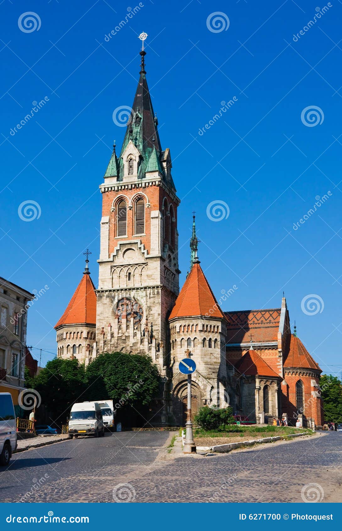 Old Catholic church stock photo. Image of cars, polish - 6271700