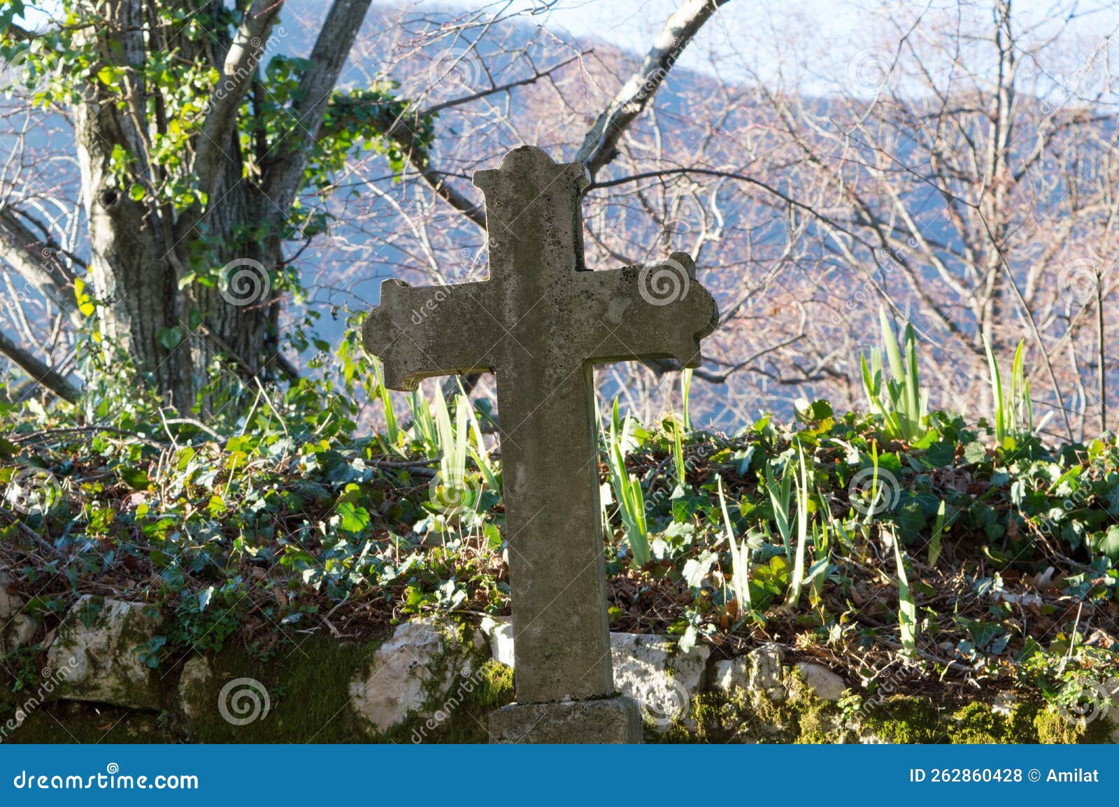 Old catholic stone cross stock photo. Image of symbol - 262860428