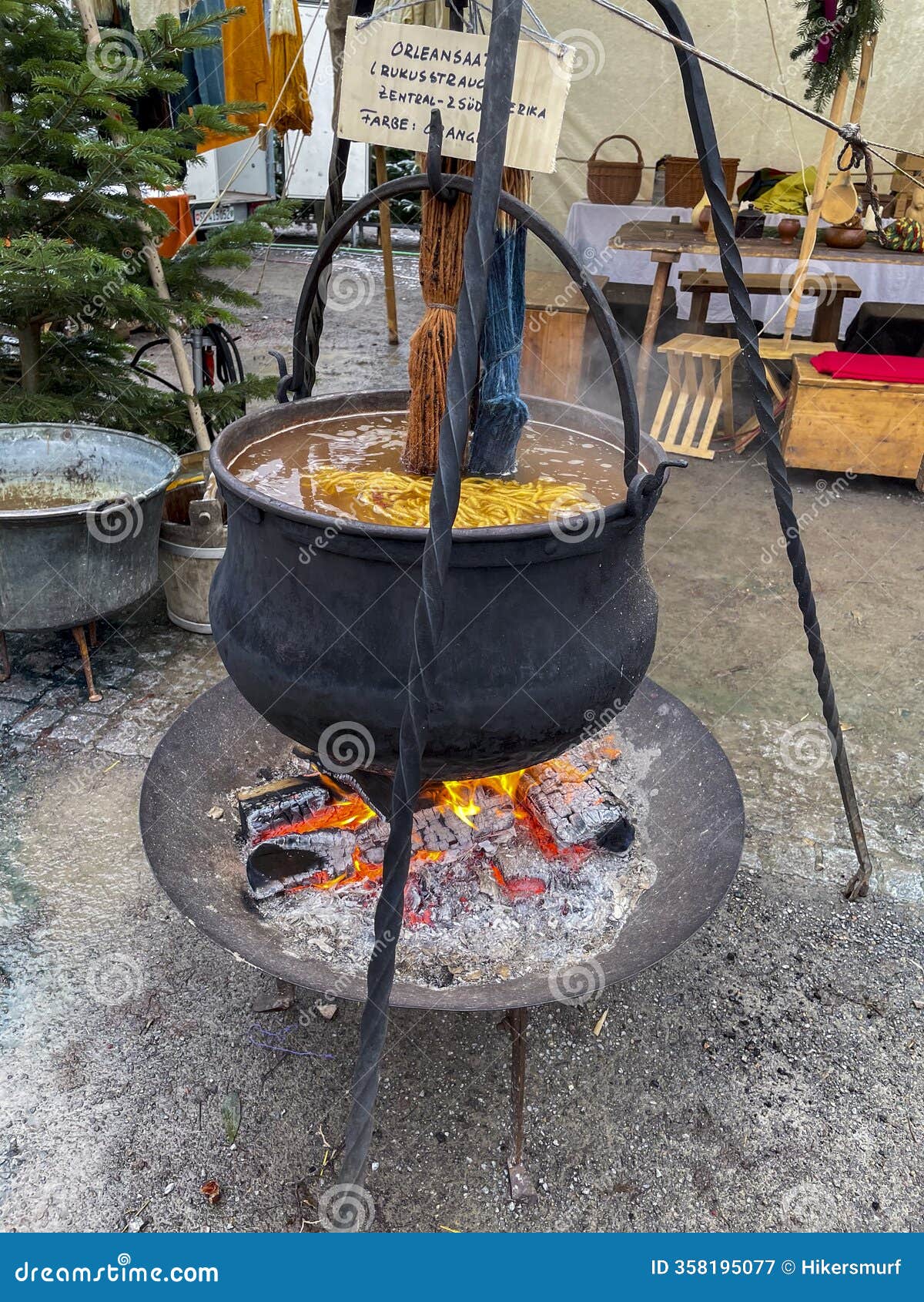 Old Cauldron in Which Wool is Dyed, Over a Fire, at Medieval Market ...