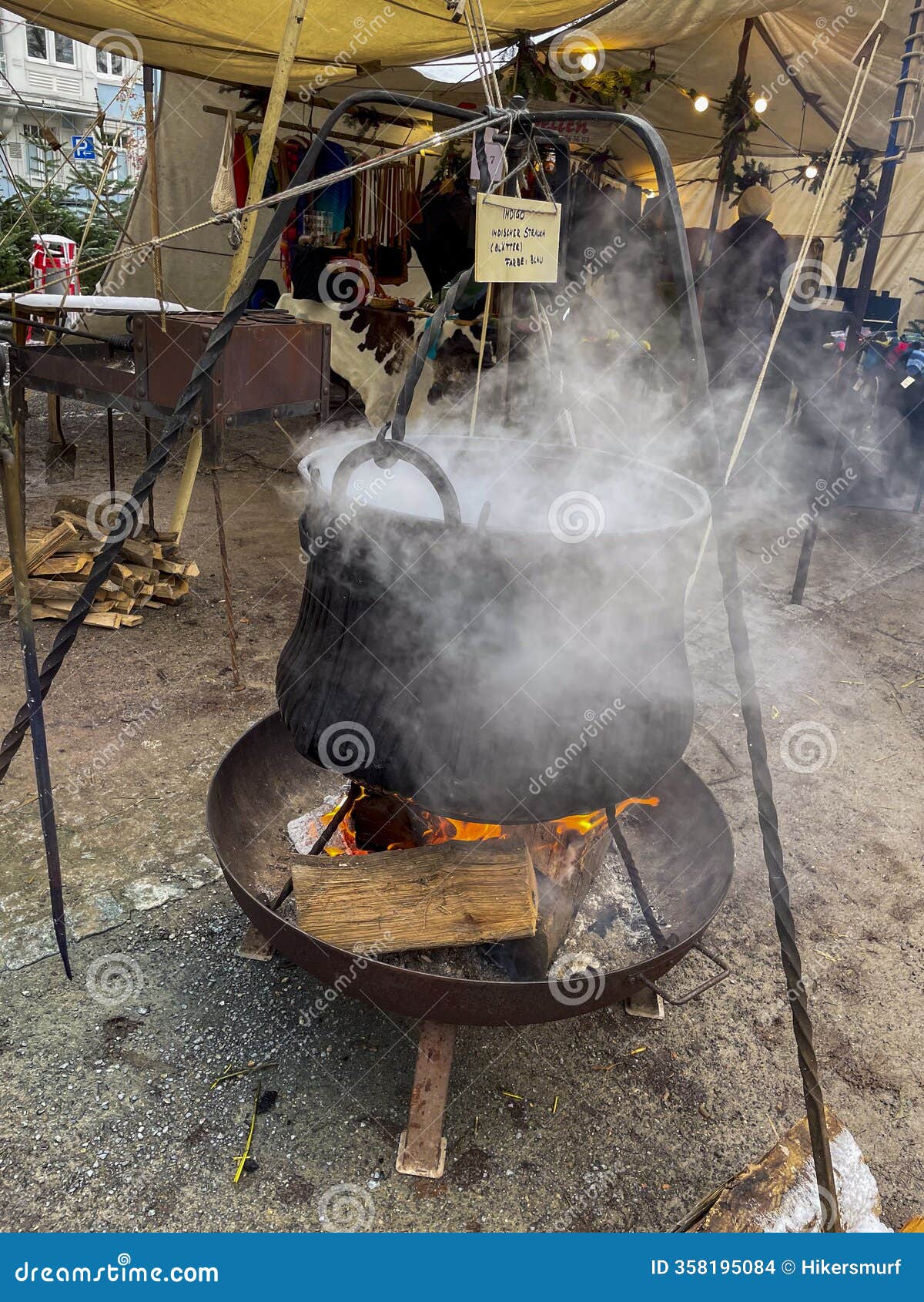 Old Cauldron in Which Wool is Dyed, Over a Fire, at Medieval Market ...