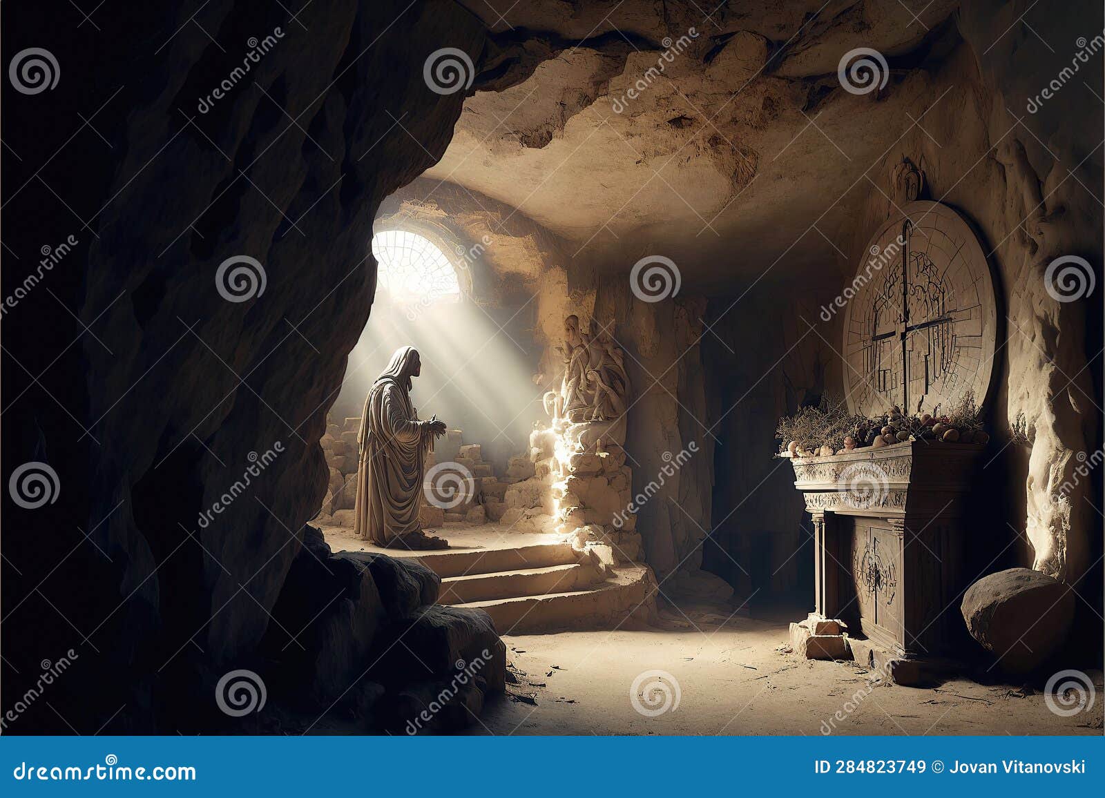 Old Cave Interior, Cave of Jesus S Tomb Иллюстрация штока - иллюстрации ...