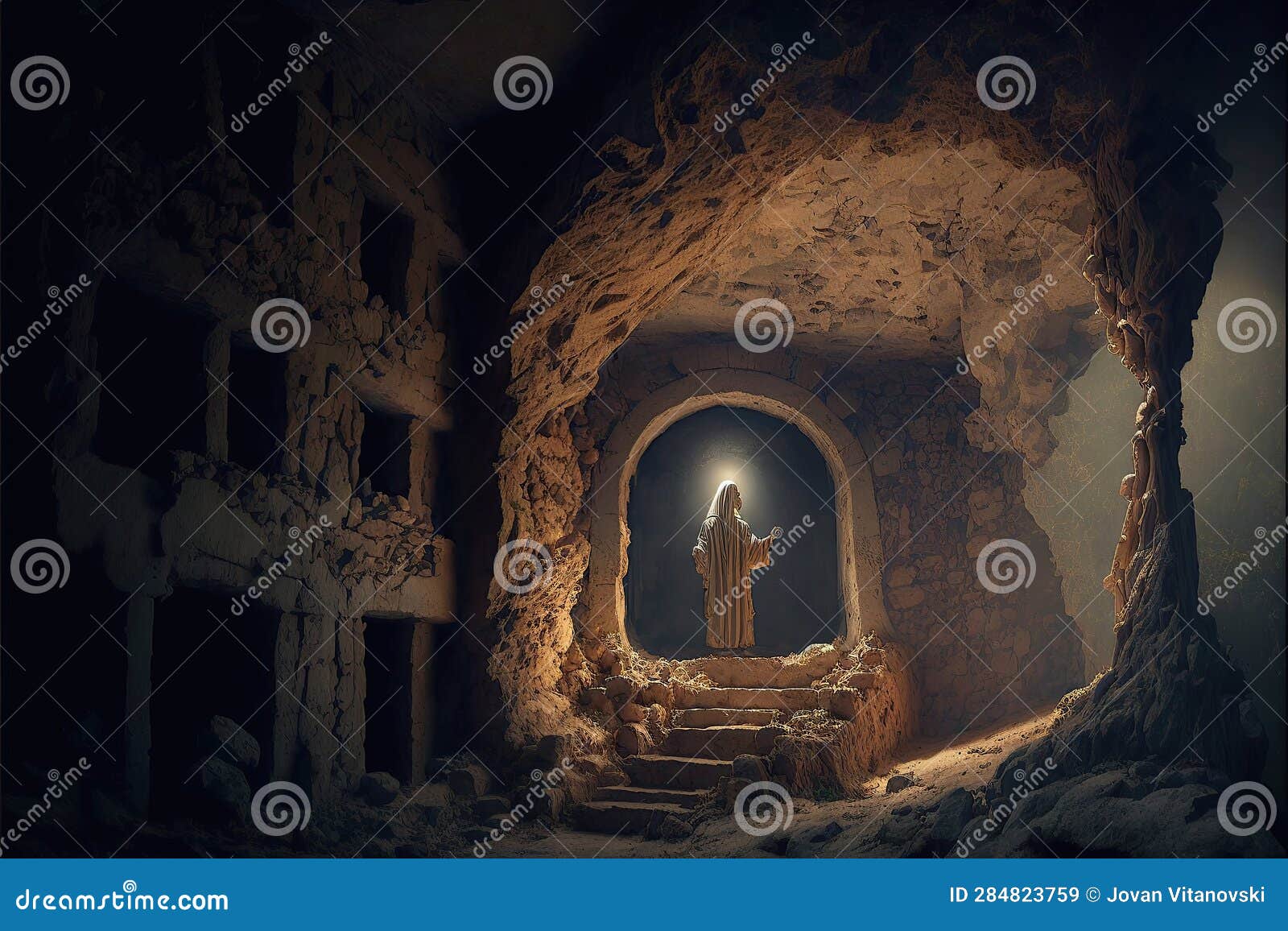 Old Cave Interior, Cave of Jesus S Tomb Иллюстрация штока - иллюстрации ...