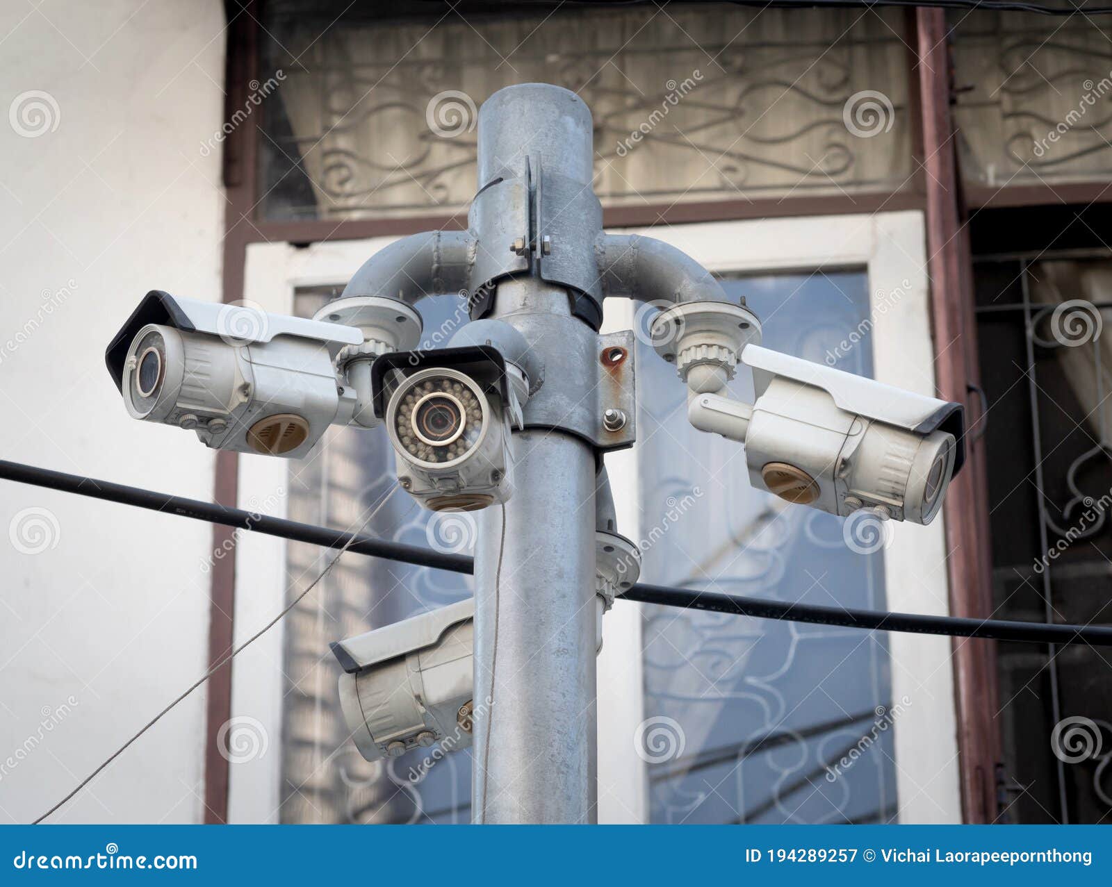 Old CCTV Security Camera on a High Pole for Public Protection Stock ...