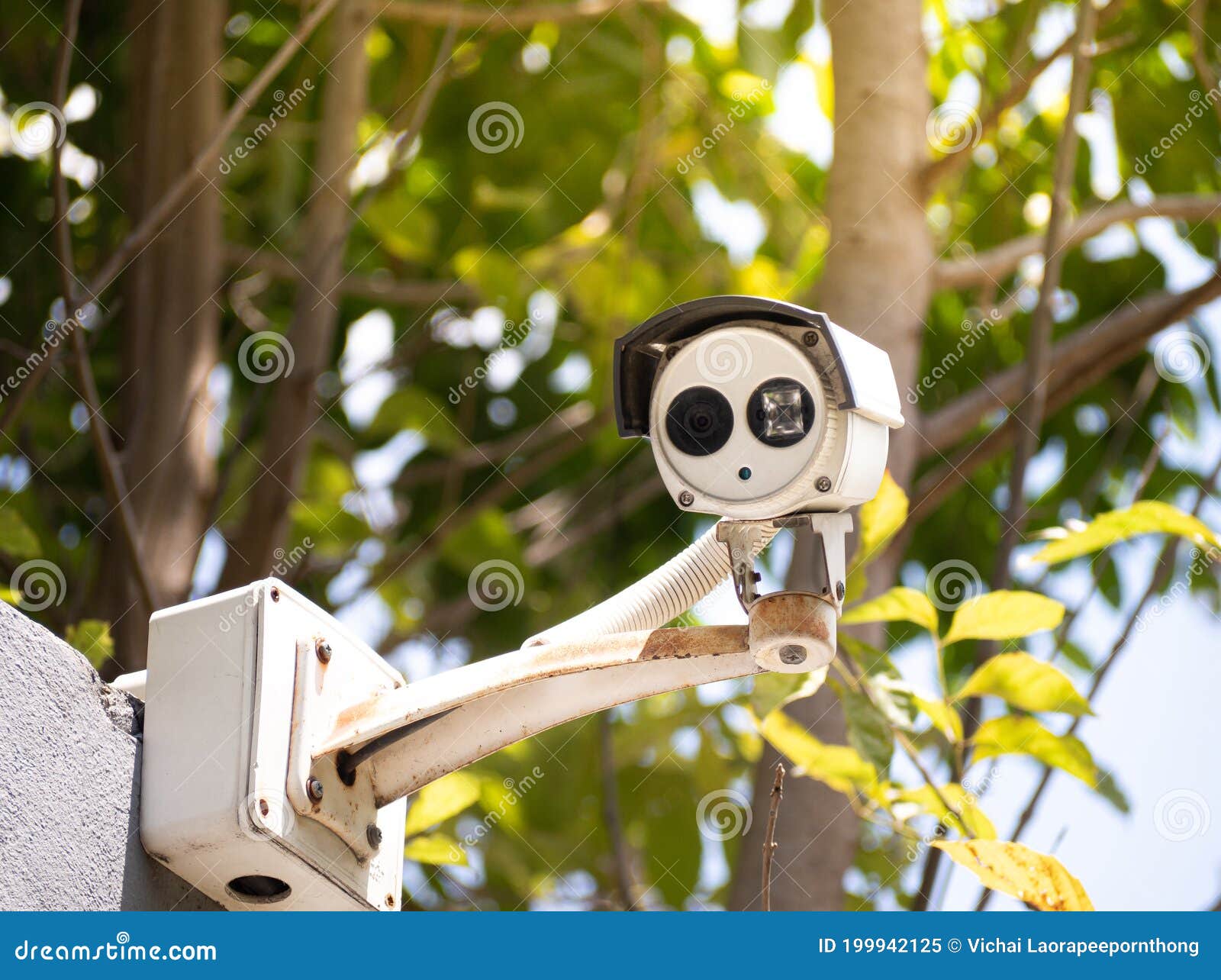 Old CCTV Security Camera on a High Pole for Public Protection Stock ...