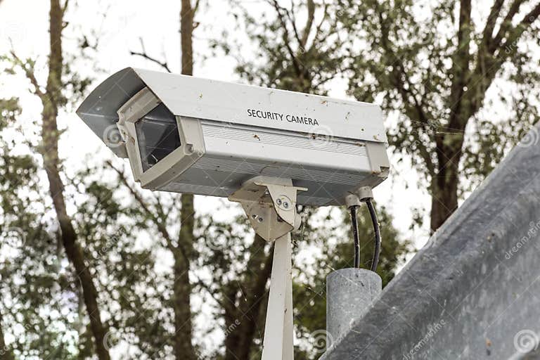 The Old CCTV Security Camera Operating Long Time Stock Photo - Image of ...