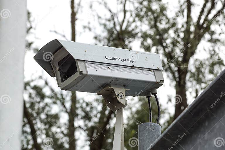 The Old CCTV Security Camera Operating Long Time Stock Photo - Image of ...