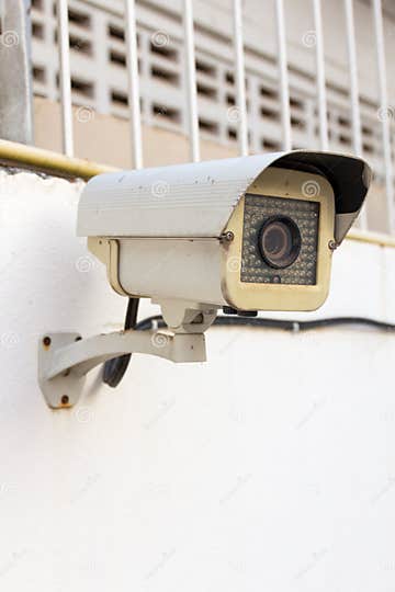 The Old CCTV Security Camera Operating Long Time Stock Photo - Image of ...