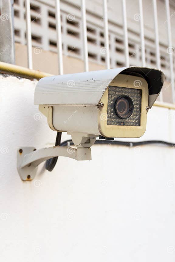 The Old CCTV Security Camera Operating Long Time Stock Photo - Image of ...