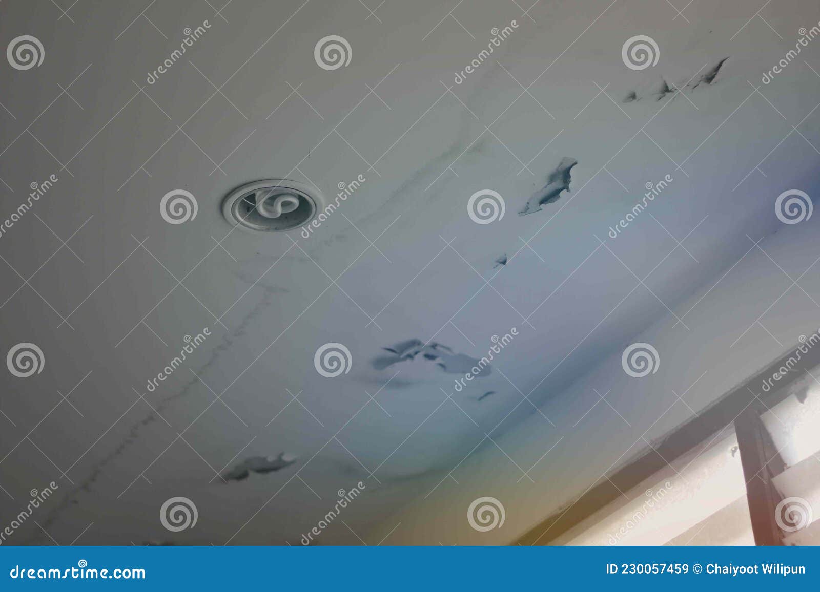 The Old Ceiling is Peeling, Water Marks on the Walls of the Room, Light ...