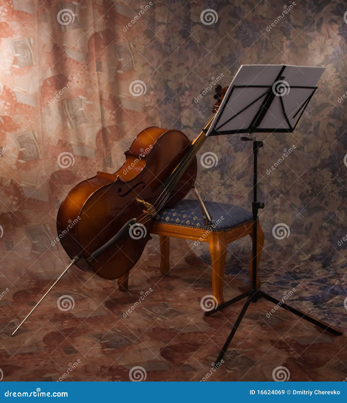 Old cello and music stand stock image. Image of music - 16624069