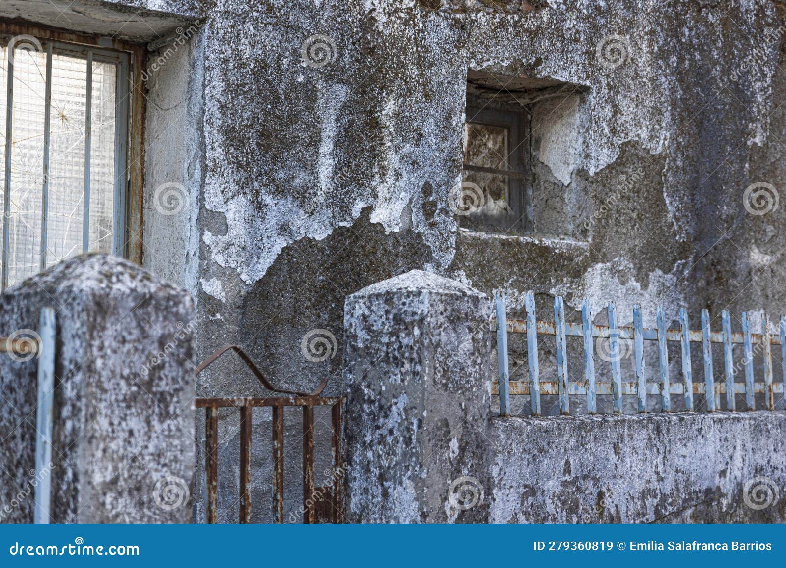 Corroded Railing At A Pond With Trees In The Background In A Unkempt ...