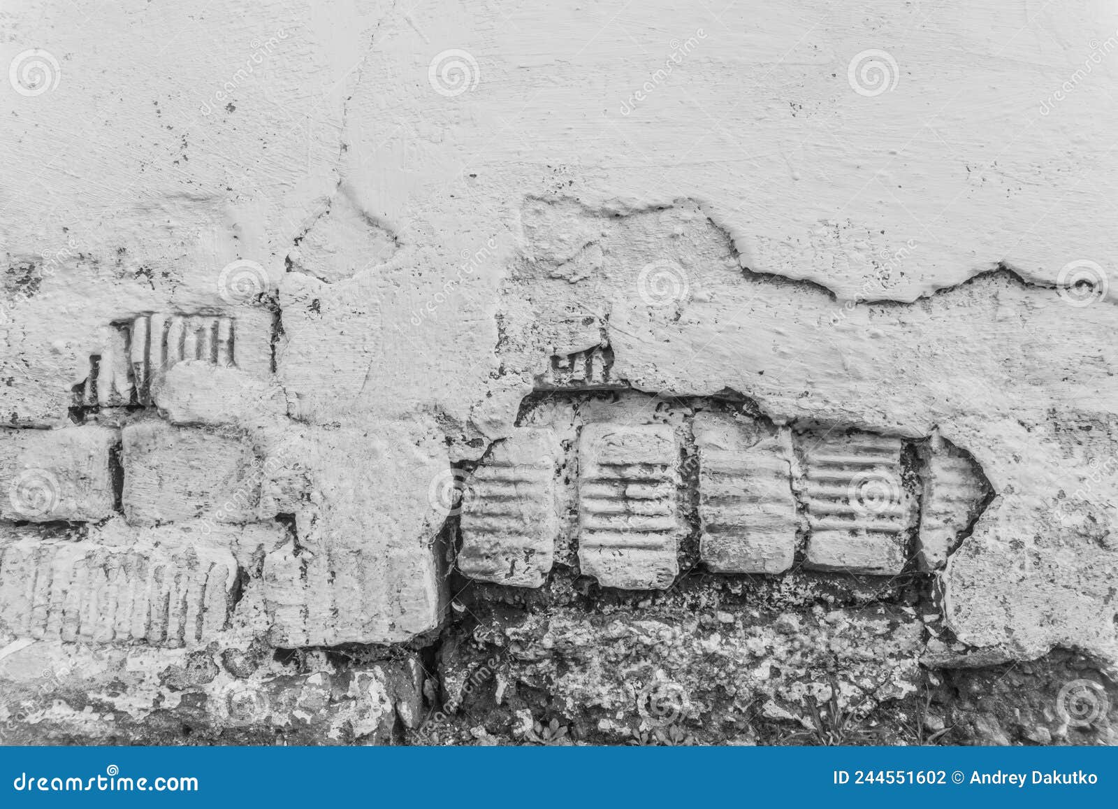 Old Cement White Wall and Ruined Texture Brick Worn Facade Damage ...