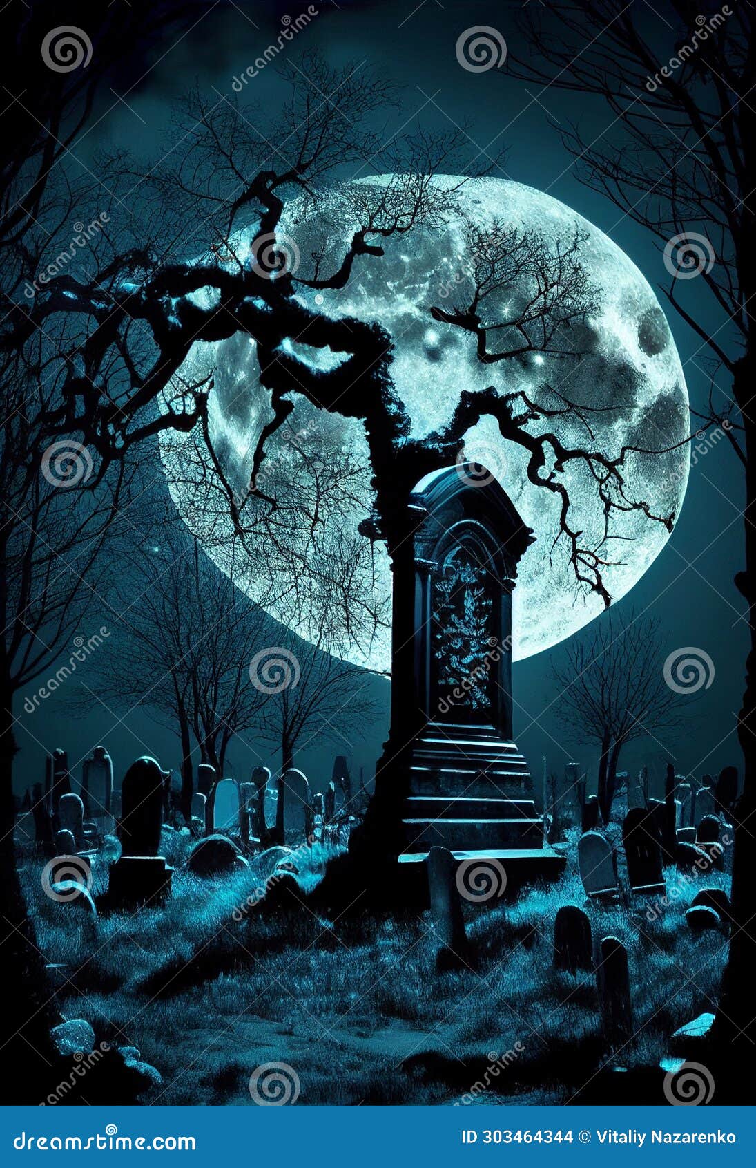 Old Cemetery at Full Moon. AI Generated Stock Photo - Image of spooky ...