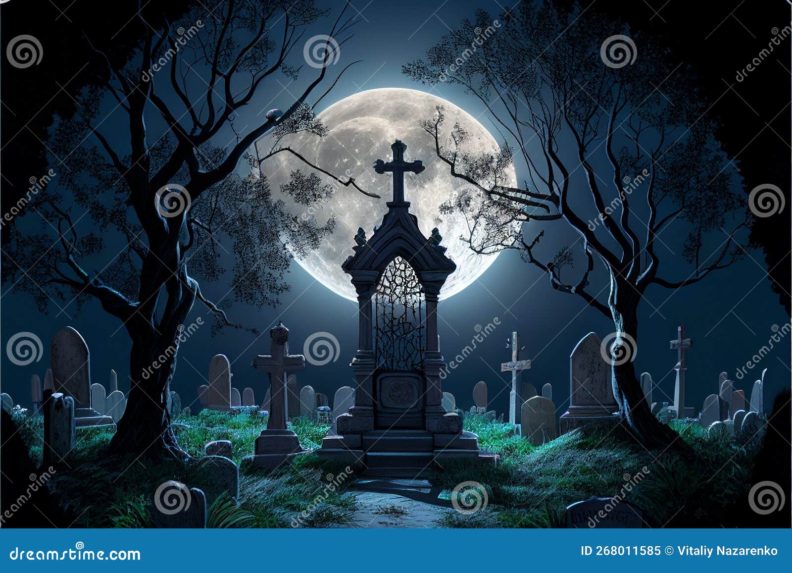 Old Cemetery at Full Moon. AI Generated Stock Image - Image of cemetery ...