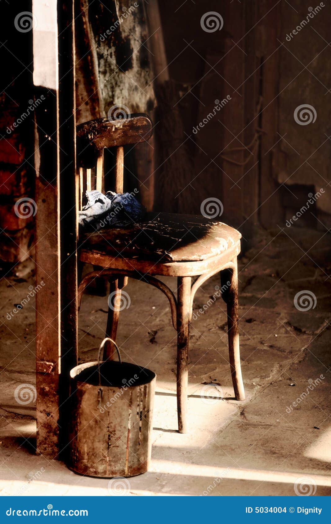 Old chair with bucket stock photo. Image of destroying - 5034004