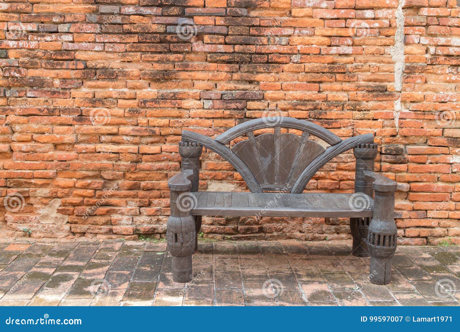 Old Chair Wood with the Brick Wall Stock Image - Image of seat, bench ...