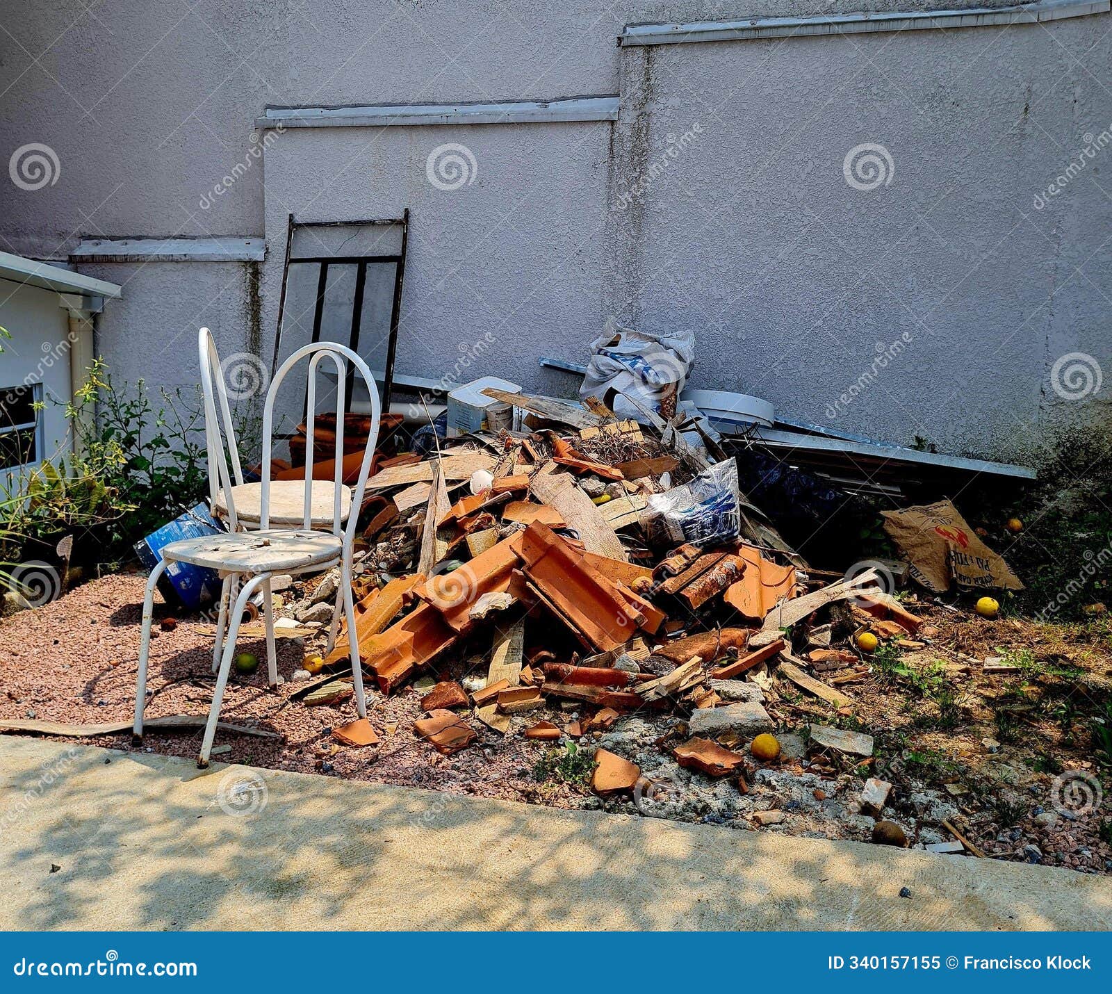 Old Chairs with Construction Waste Debris Stock Image - Image of brick ...