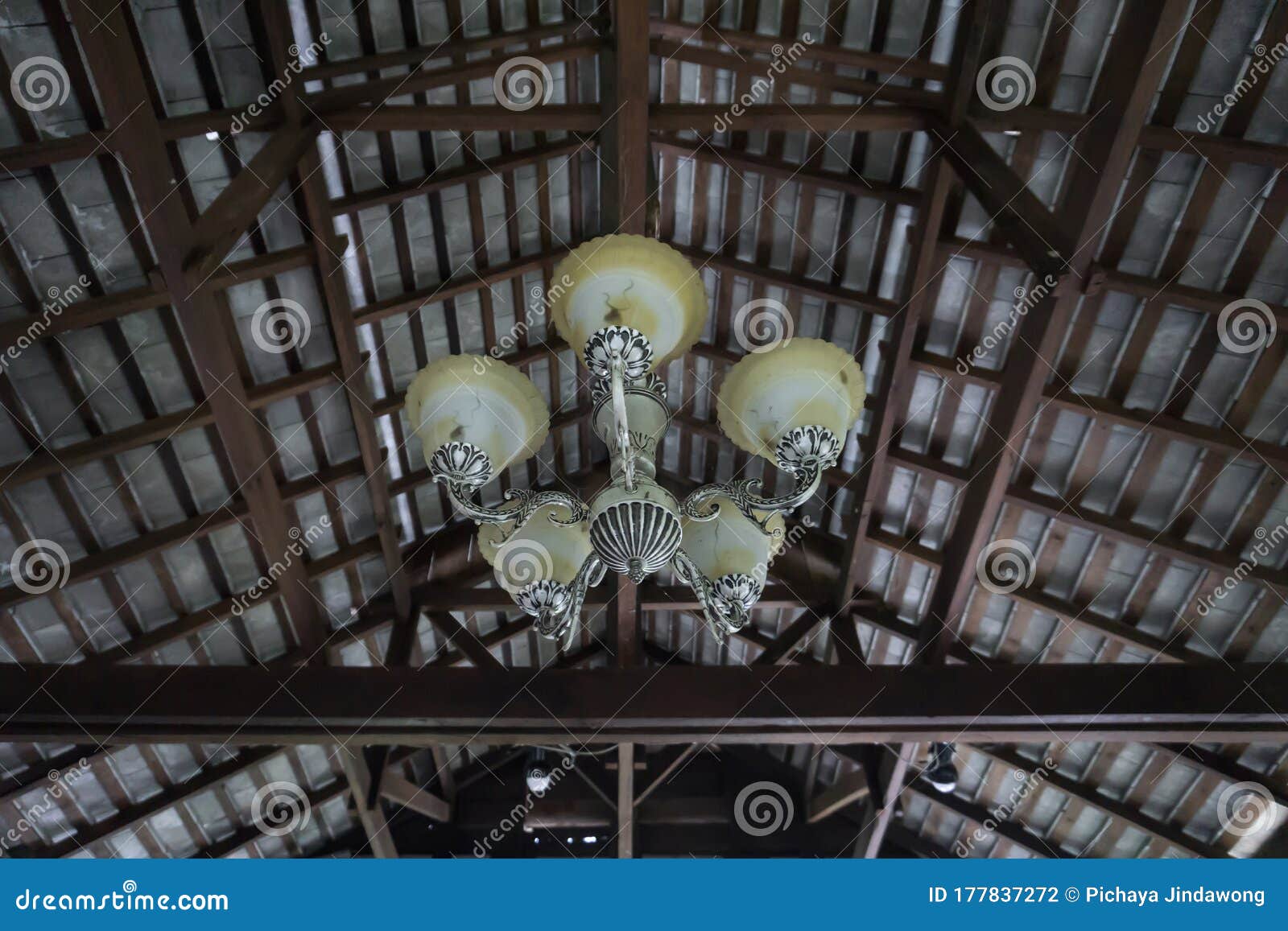 Old Chandelier Hanging on the Ceiling in Thai House Stock Photo - Image ...