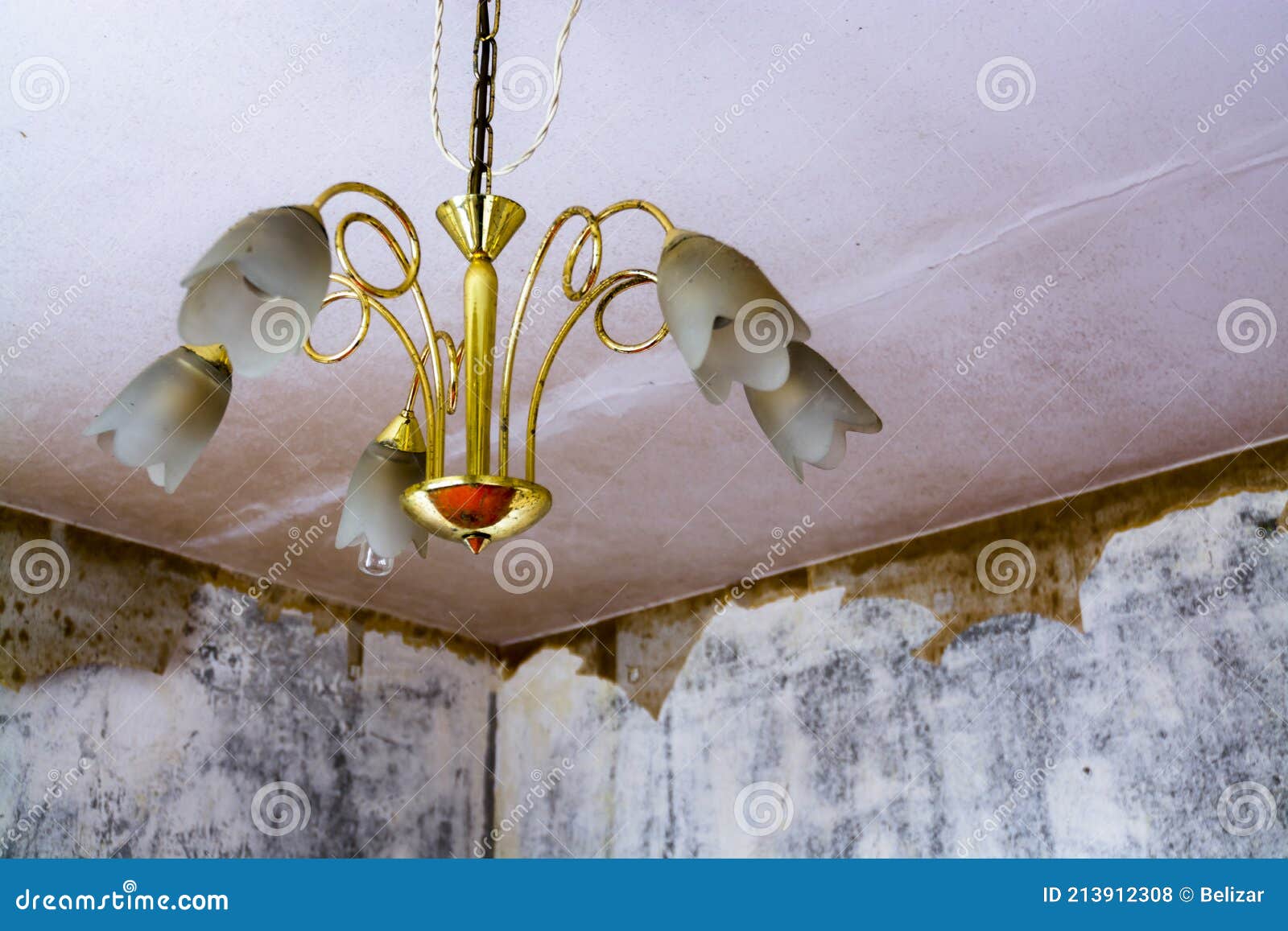 Old Chandelier in a Run-down Flat of a Panel House Stock Photo - Image ...