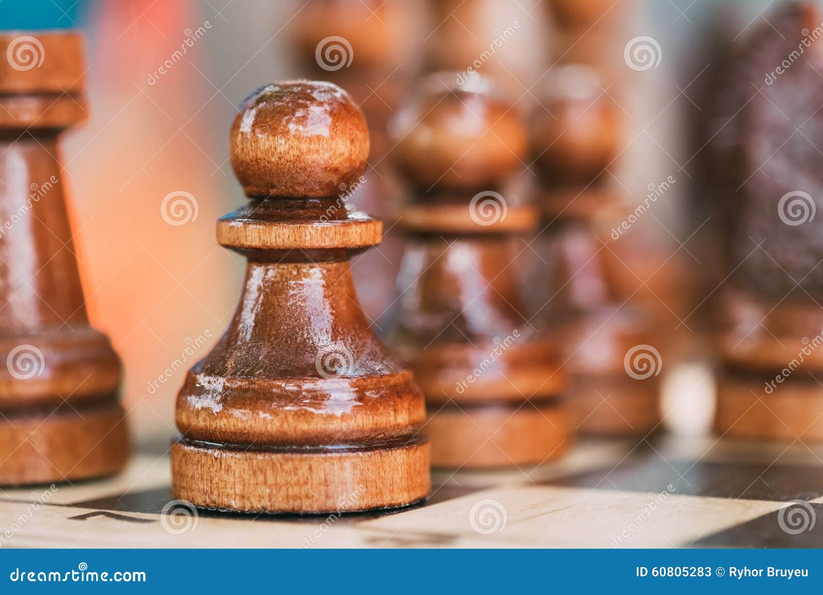 Old Chess Pawn Standing on Wooden Chessboard Stock Image - Image of ...