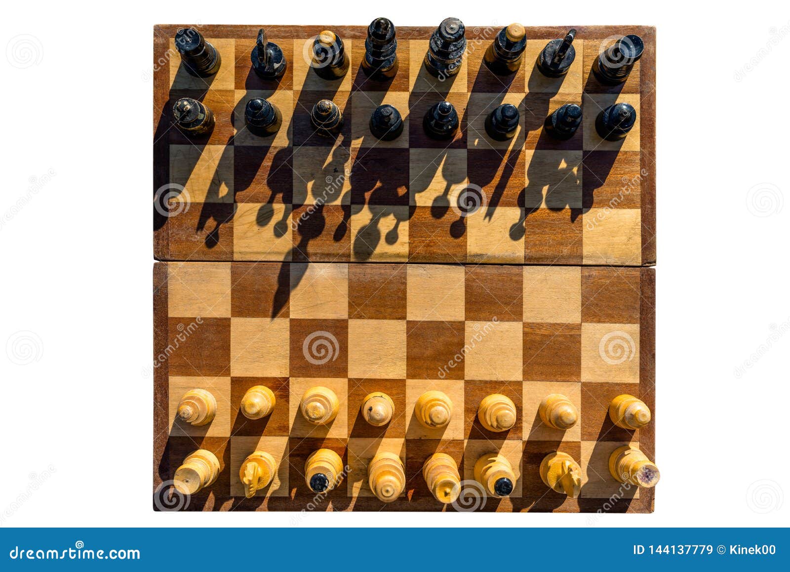 Old Chessboard with Chess and Shadow, Isolated on a White Background ...