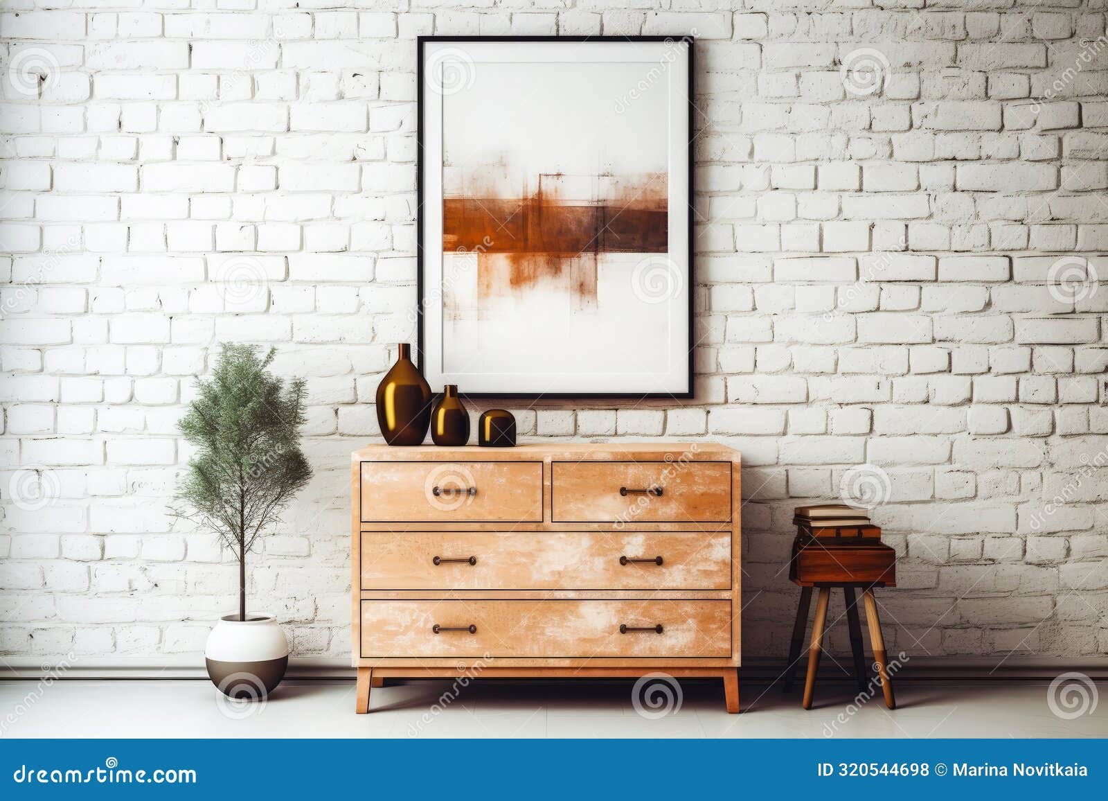 Old Chest of Drawers and Abstract Painting Complement Cozy Interior ...