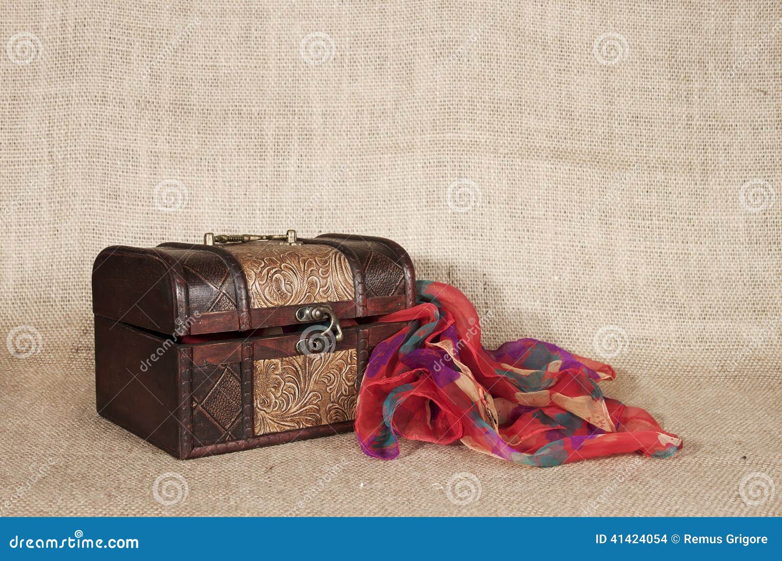 Old chest and scarf stock photo. Image of burlap, background - 41424054