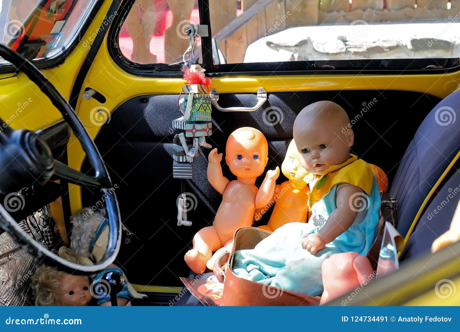 Old Children`s Dolls in Inside of the Car Stock Image - Image of horror ...