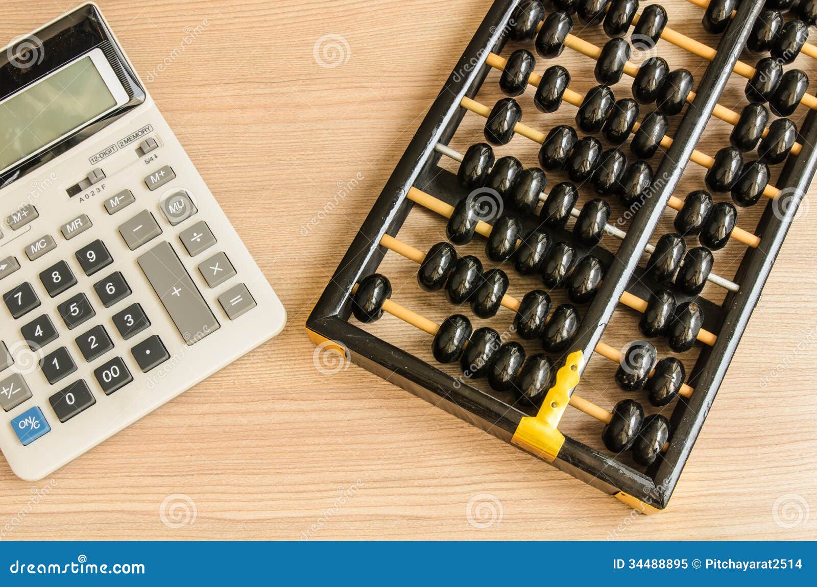 An Old Chinese Abacus and Modern Calculator Stock Image - Image of ...