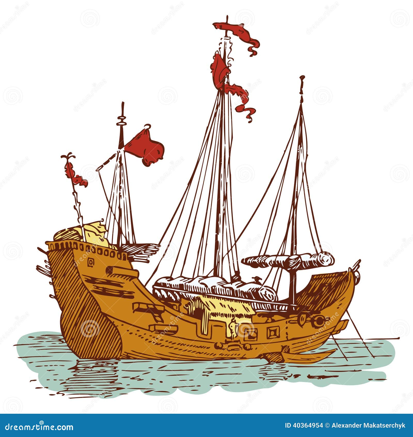 Old chinese ship stock vector. Illustration of water - 40364954