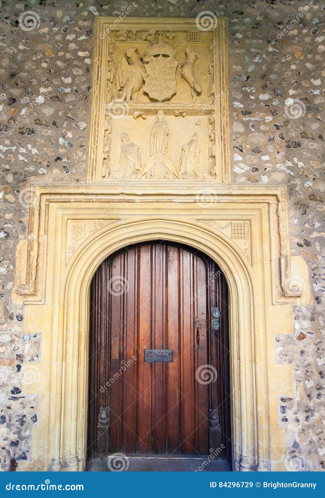 Old Wooden Church Door with Elaborate Surroundings. Stock Image - Image ...