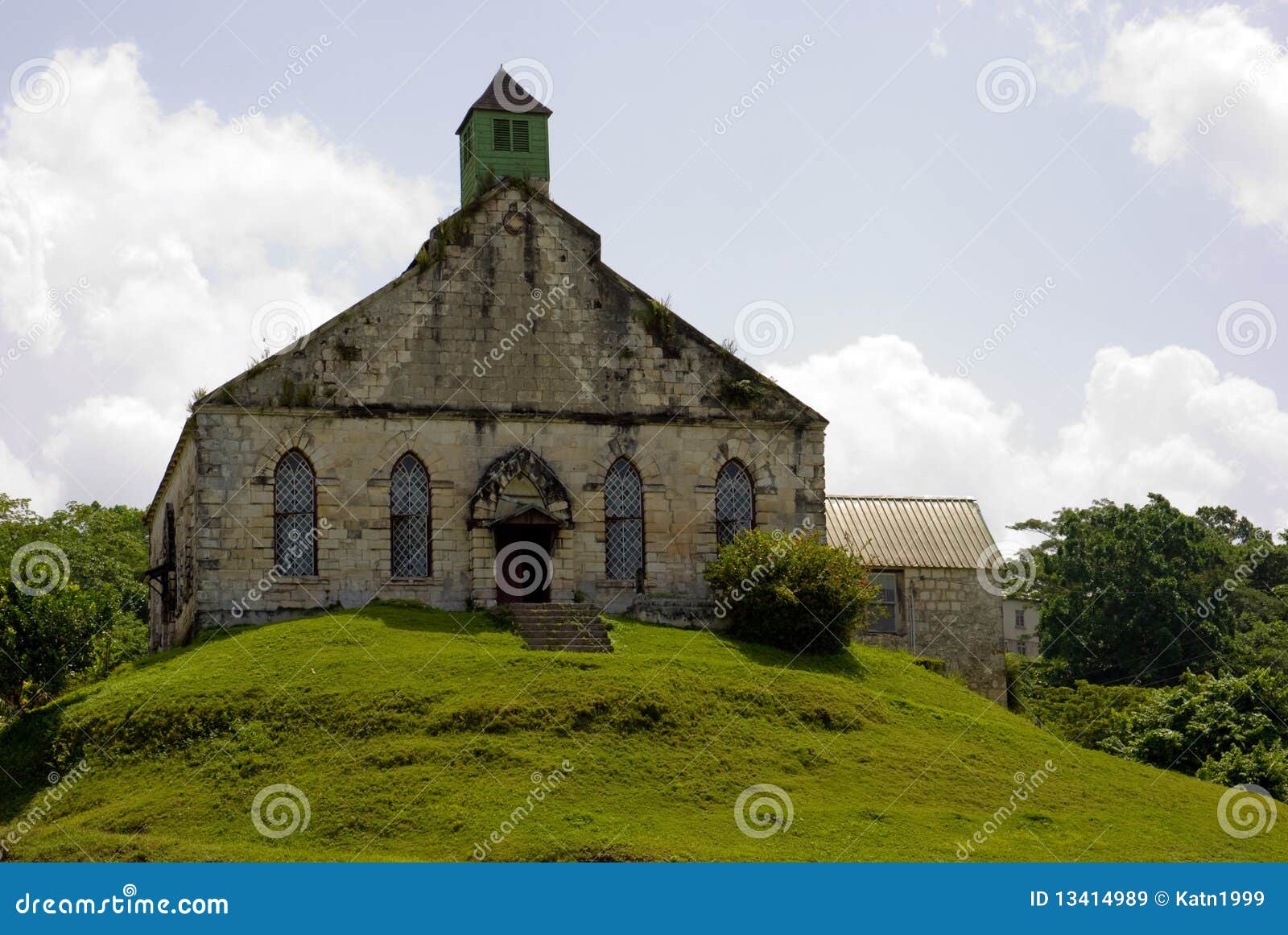 Old Church on a Hill stock image. Image of green, caribbean - 13414989