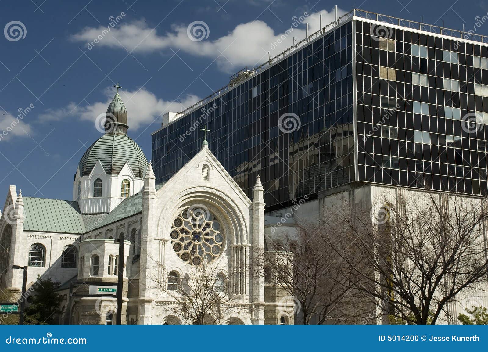 Old Church and Modern Building Stock Photo - Image of church ...