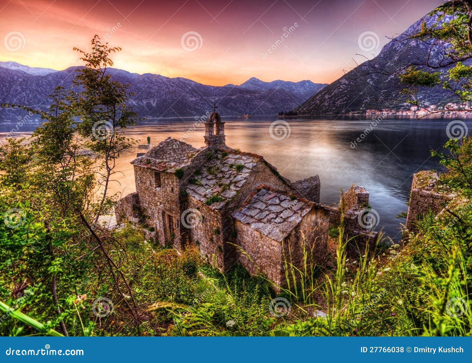 Old Church Overlooking the Sea in Sunset Time Stock Photo - Image of ...