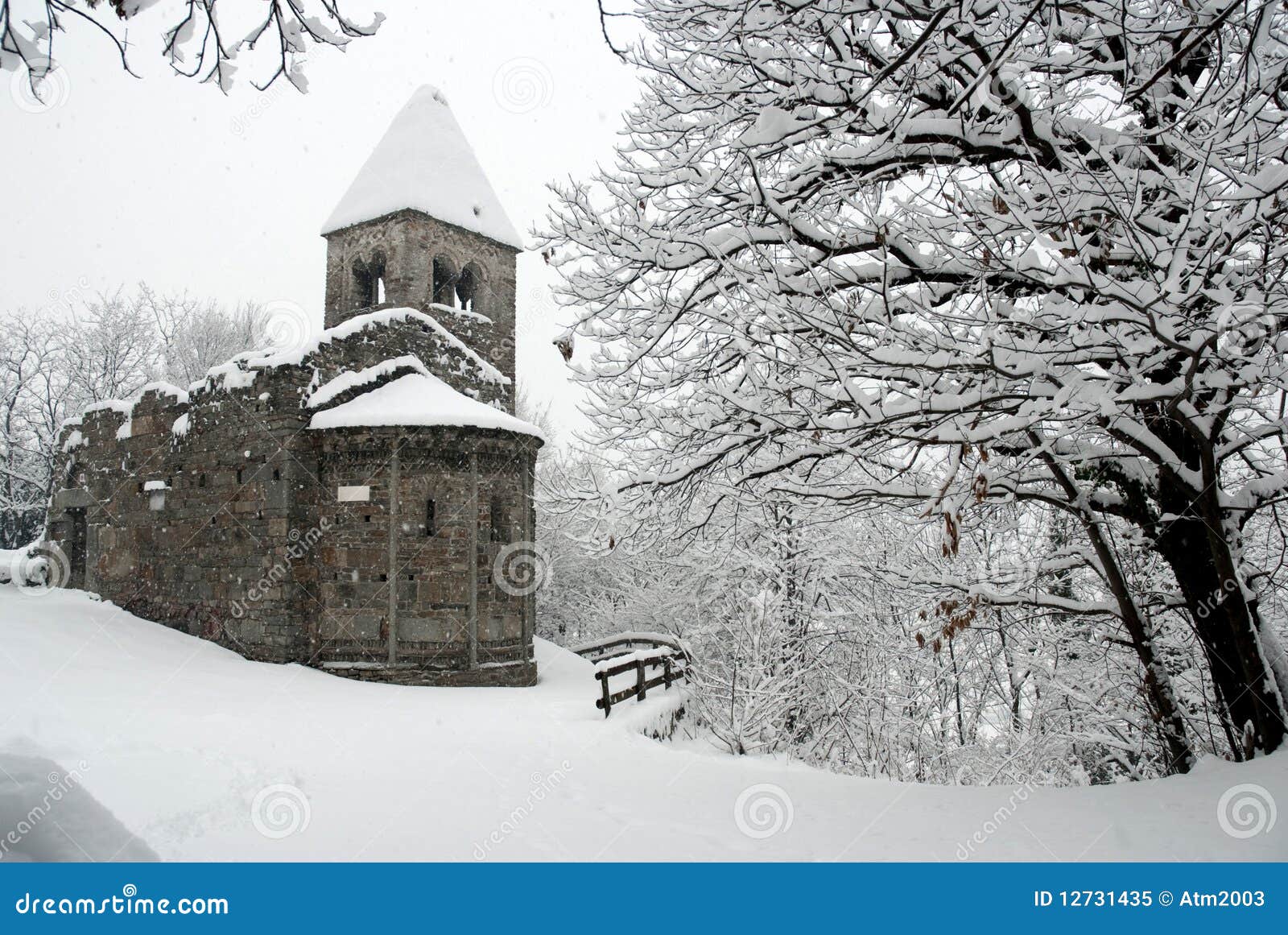Old church in the snow stock image. Image of snowfall - 12731435
