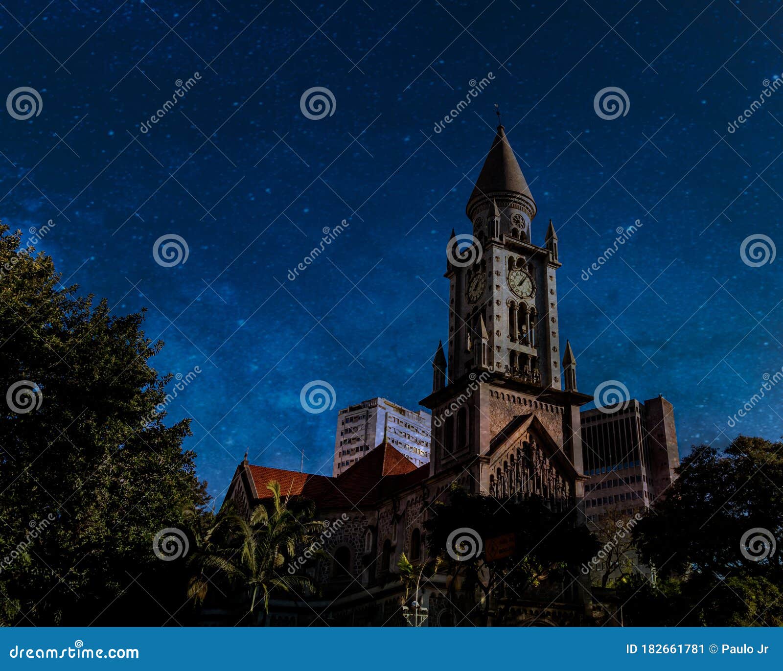 An Old Church at Starry Night. Stock Illustration - Illustration of ...